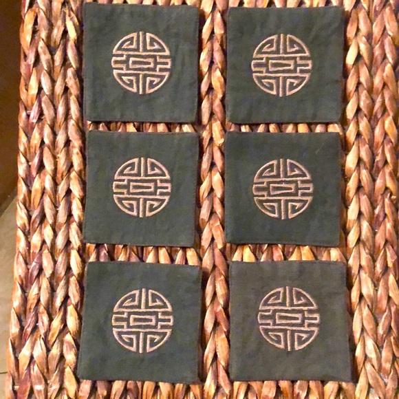 Dining | Vintage Silk Coasters Embroidery Bronze Symbol 6pc | Poshmark